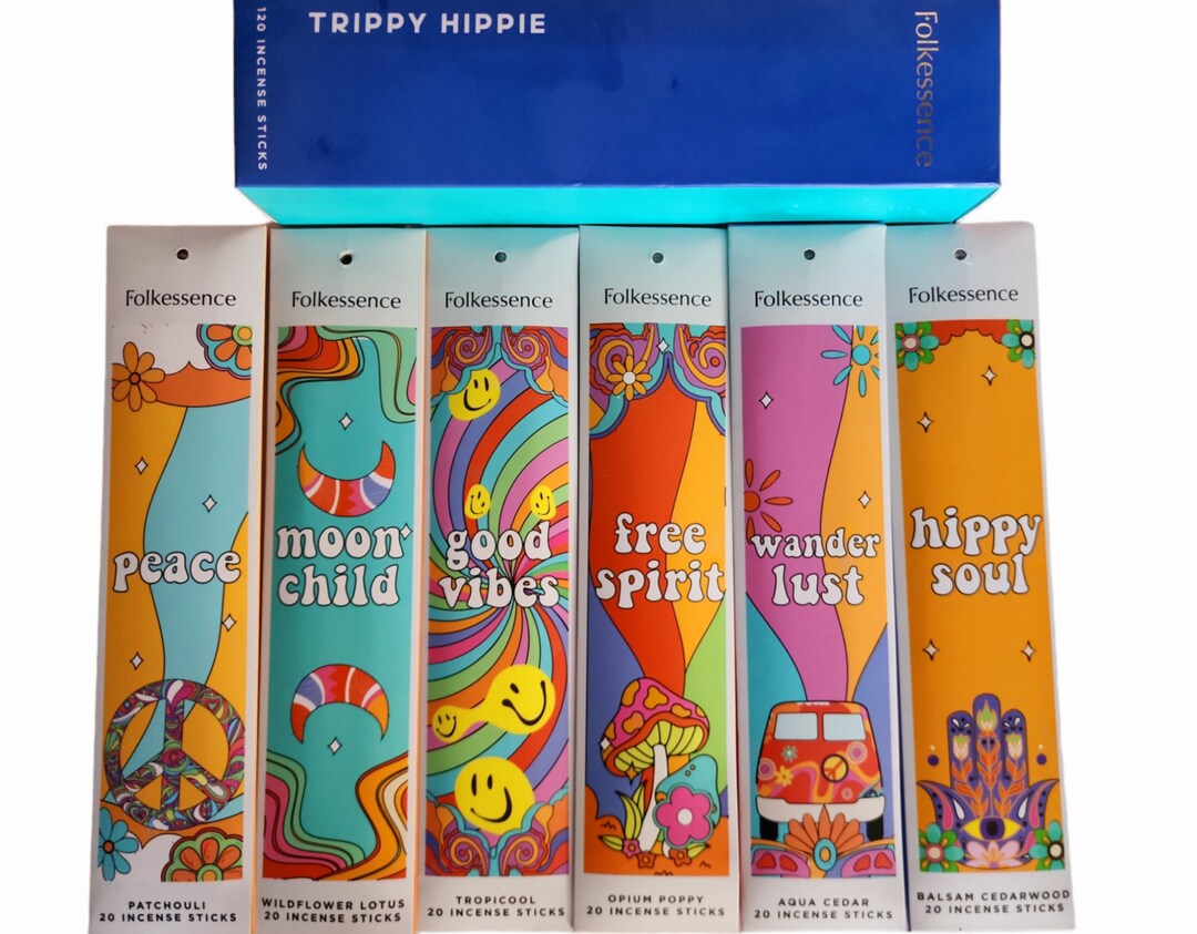Folkessence Incense Sticks TRIPPY HIPPIE 120 Stick Pack 6 Scents ...