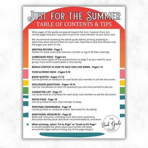 Just for the Summer Book Club Kit: Discussion Questions, Bookmarks ...