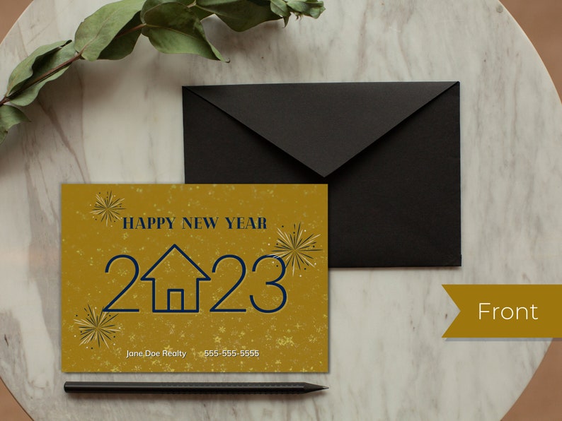 New Year Real Estate Postcard Gold Realtor Holiday Card - Etsy