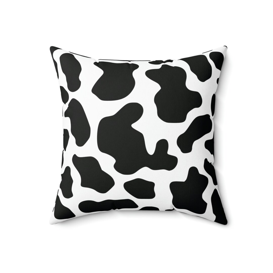 Cow Print Square Throw Pillow, Cow Gift, Decorative Pillow, Black ...