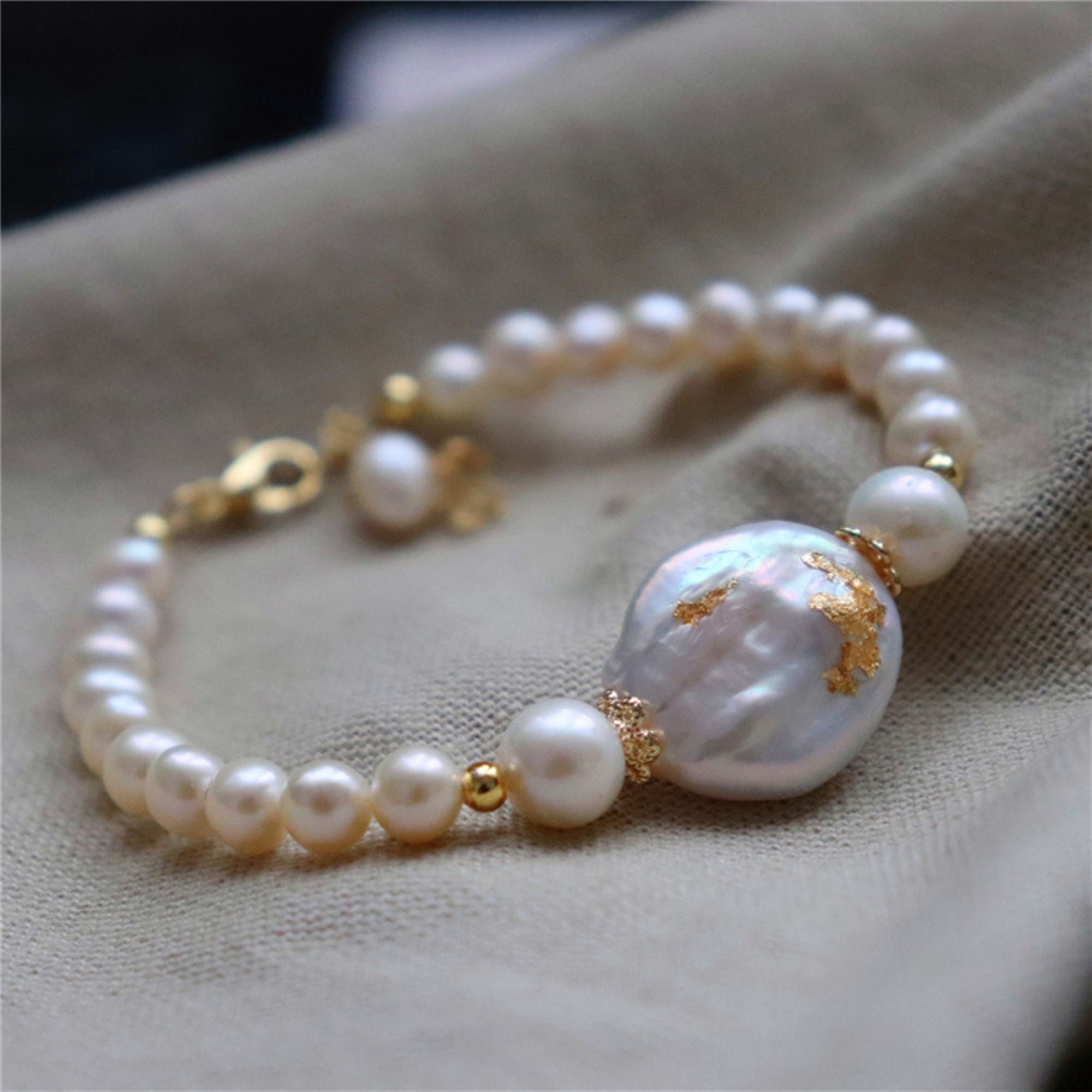 Pearl Bracelet Gold Bracelet for Women Freshwater Baroque Pearl With ...