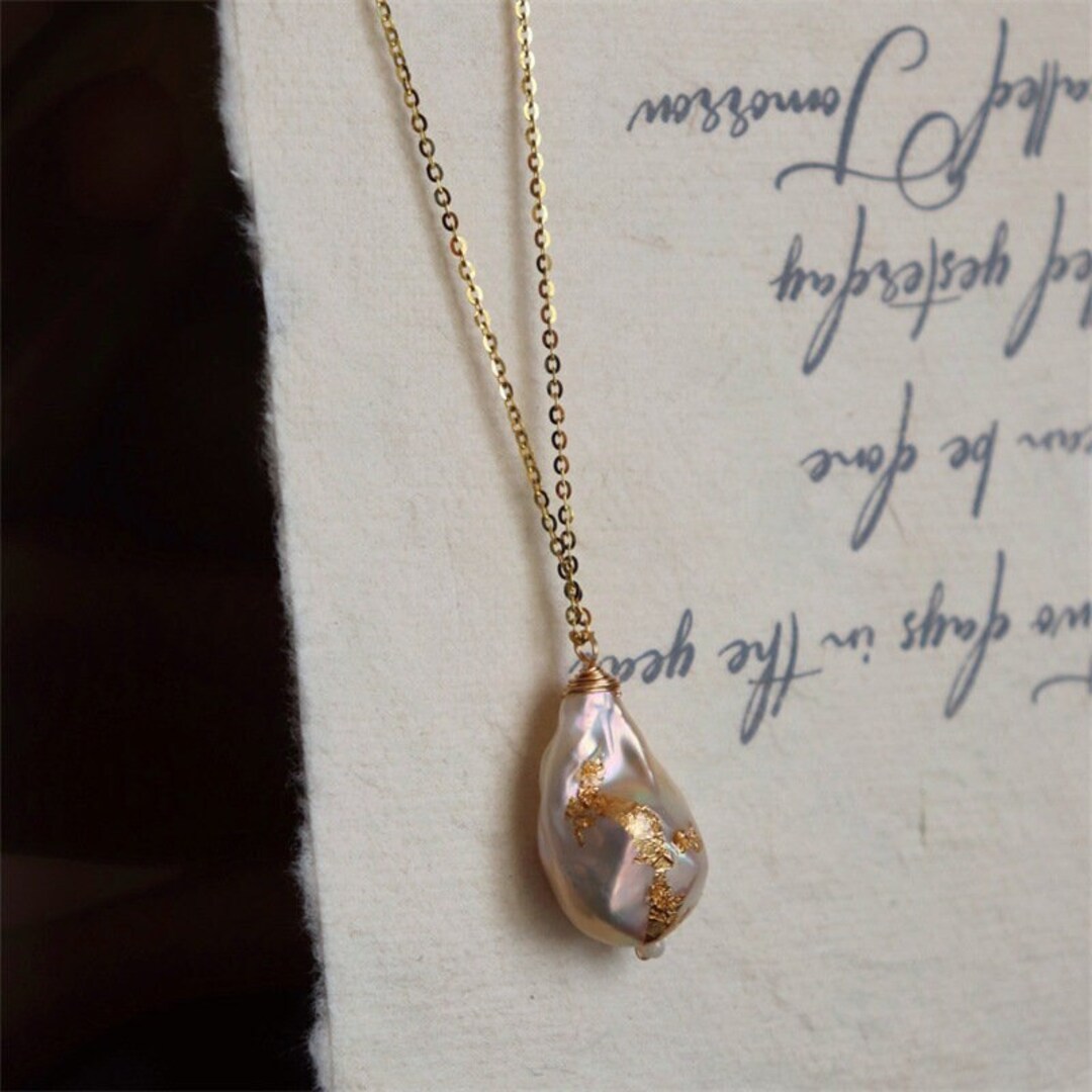 Baroque Pearl Necklace Women | Gold Foil Necklace | Irregular Pearl ...