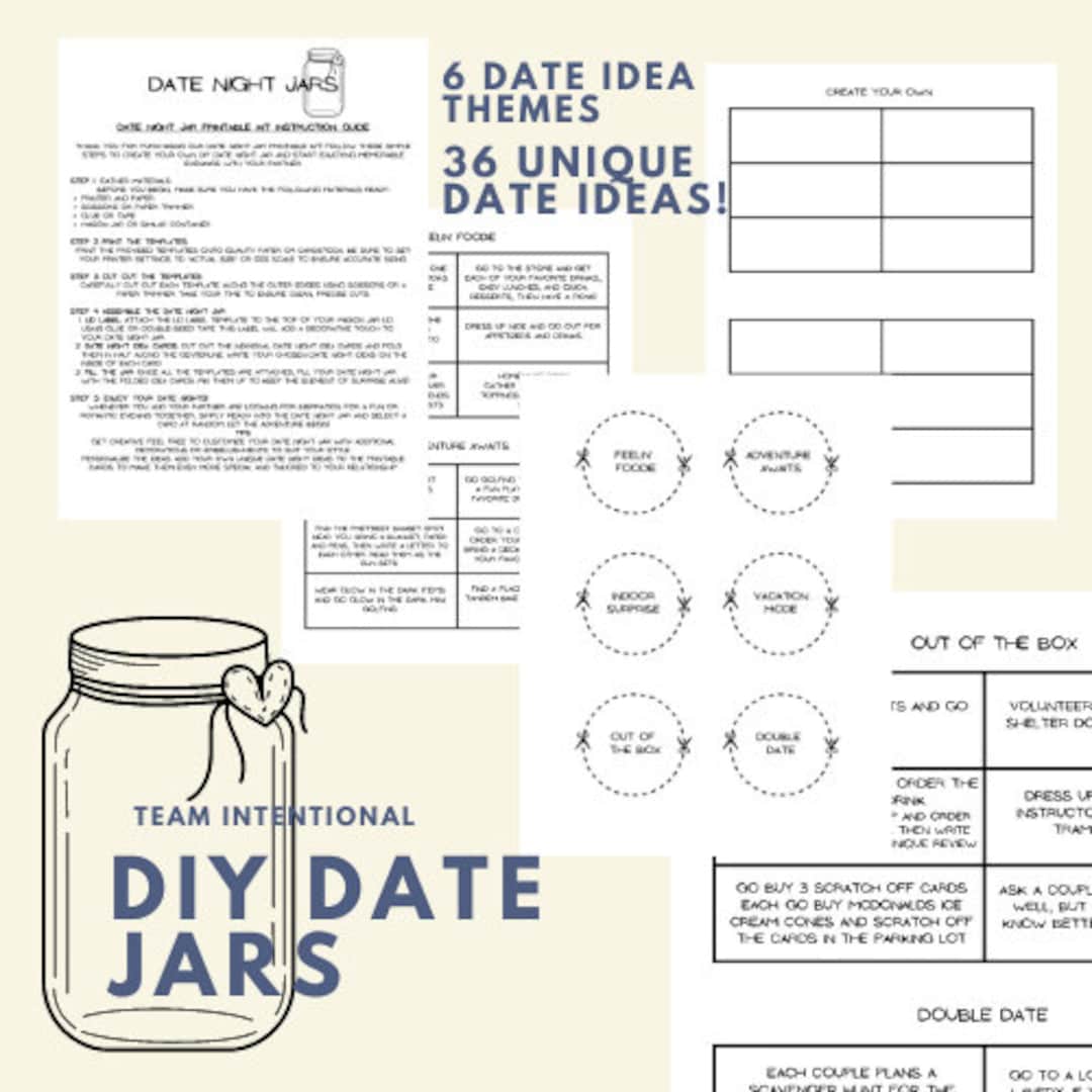 Printable Date Night Jar Kit: DIY Romantic Date Ideas | Instant ...