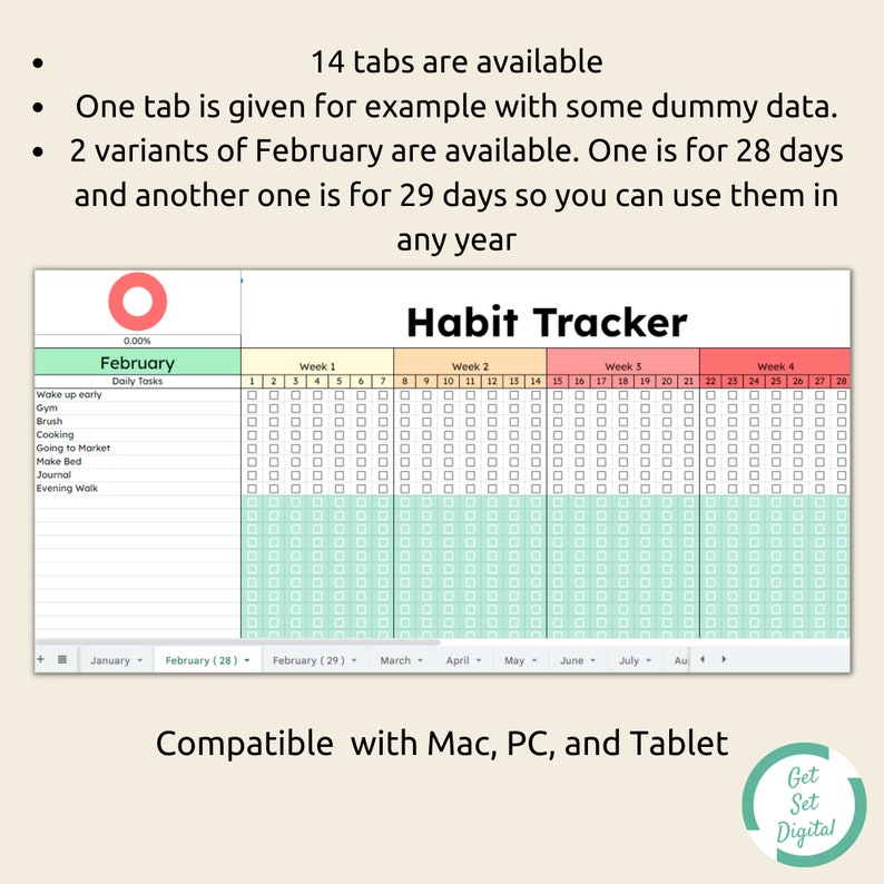 Habit Tracker Google Sheets Template, Productivity Planner Spreadsheet ...