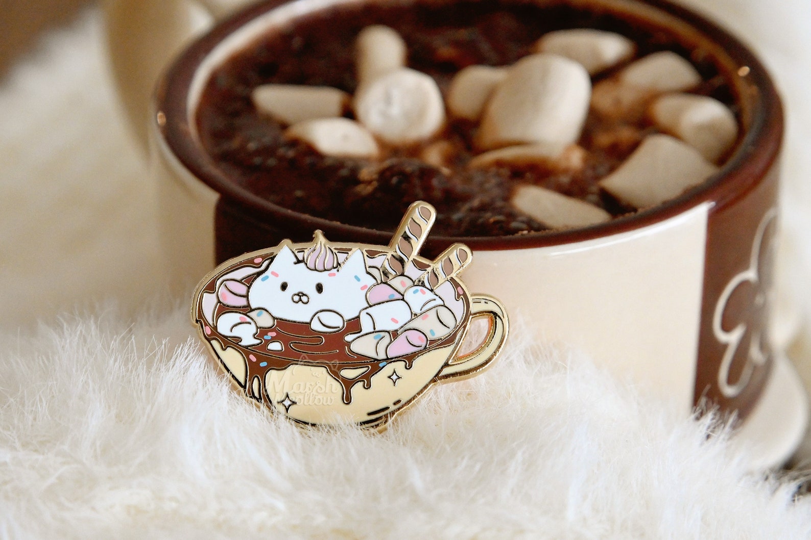 Cat Hot Chocolate Enamel Pin - Cute Animal Pin - Cozy Pin - Dessert ...