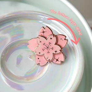 Sakura Spinning Hard Enamel Pin - Cherry Blossom - Kawaii Pins - Unique Gift Idea - Rose Gold ...
