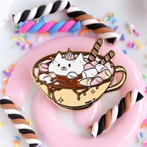 Cat Hot Chocolate Enamel Pin - Cute Animal Pin - Cozy Pin - Dessert ...
