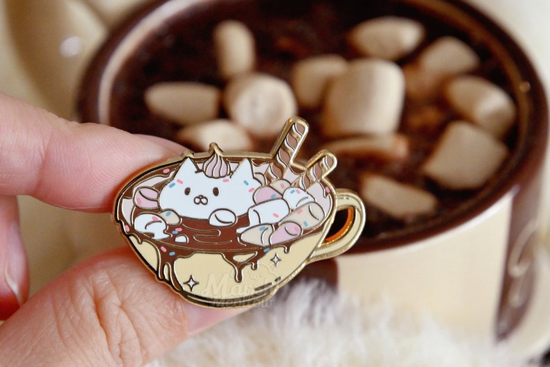 Cat Hot Chocolate Enamel Pin - Cute Animal Pin - Cozy Pin - Dessert ...