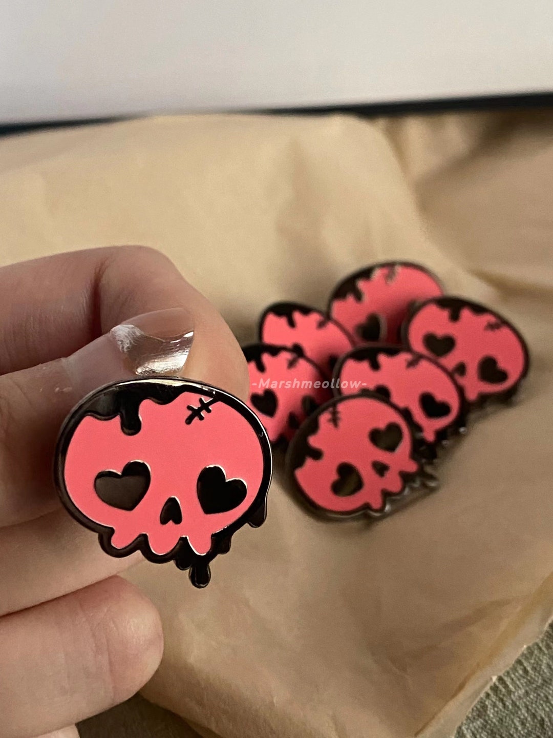 Pink Heart Eye Skull Enamel Pin - Trippy Kawaii Pins - Monster Lover ...