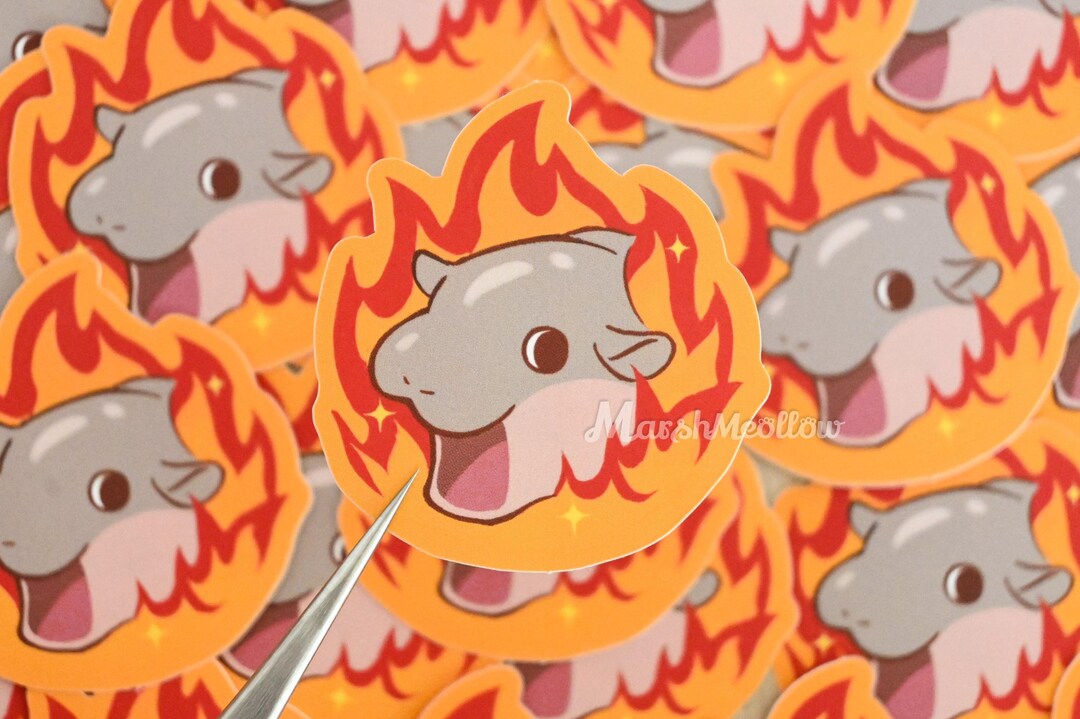 Moo Deng on Fire Sticker - Pygmy Hippo Cute Animal Sticker - Matte ...
