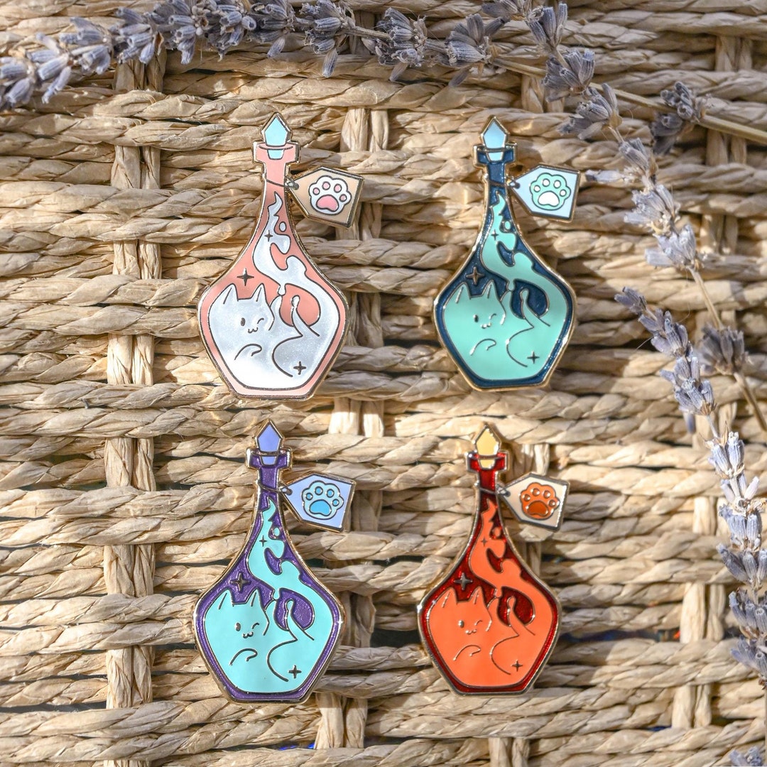 Potion Cat Enamel Pin - Glow in Dark - Cute Animal Pin - Kawaii Lapel ...