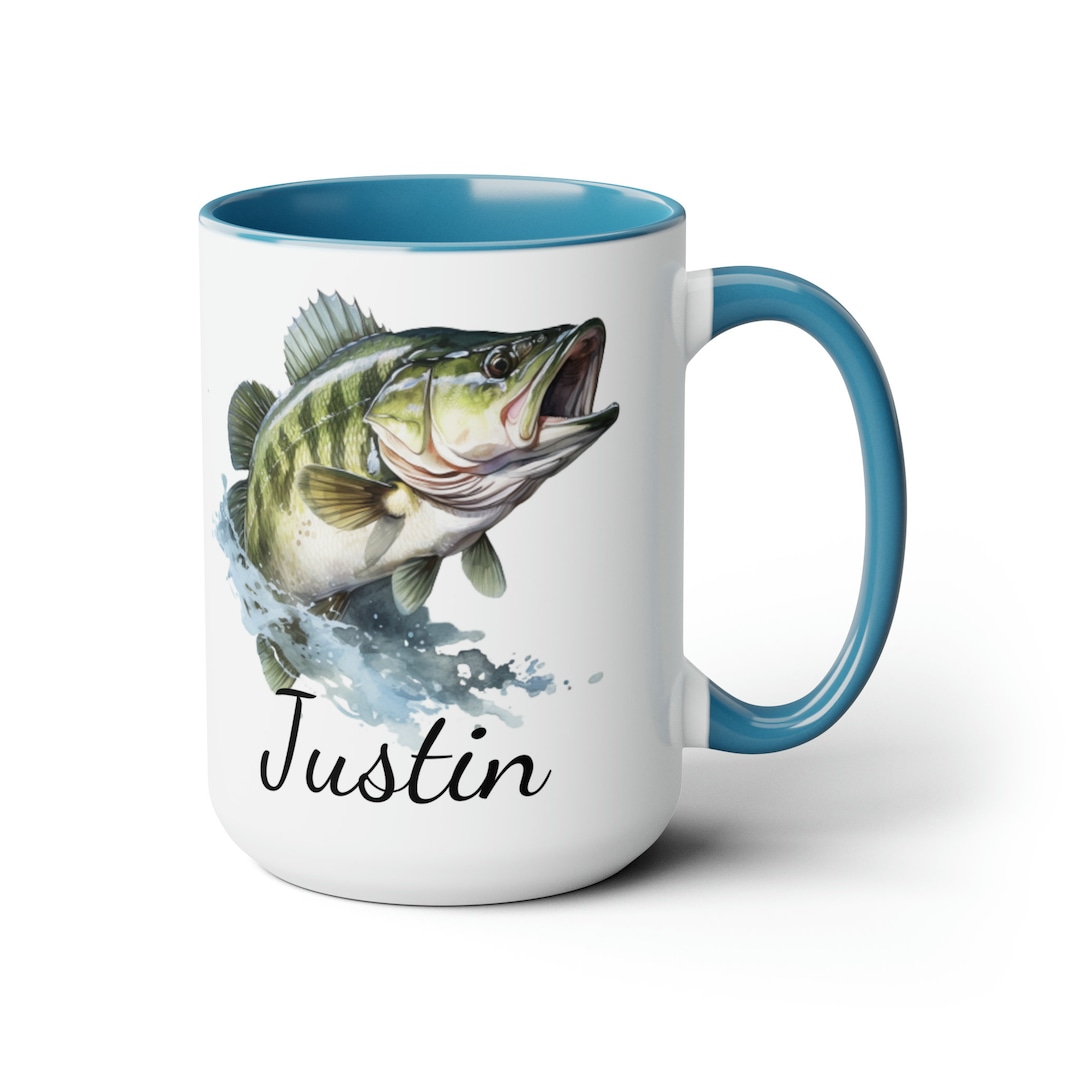 Watercolor Bass Fish Coffee Mug - Personalized Fishing Gift (15oz) - Etsy