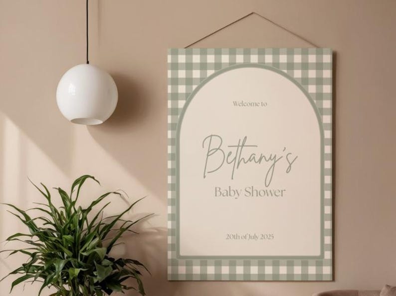 Green Gingham Baby Shower Welcome Sign - Etsy