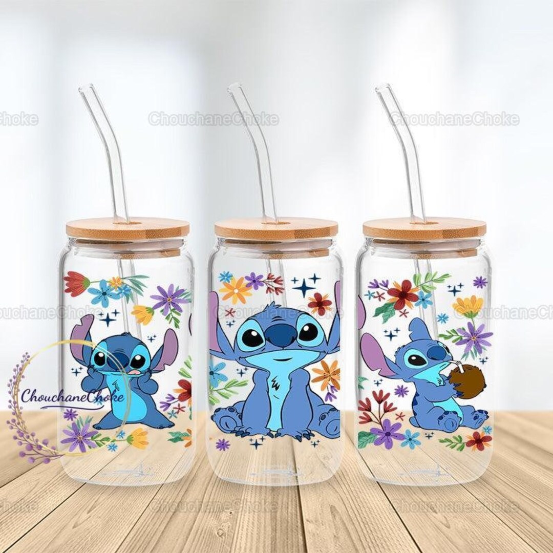 Stitch Glass Can, Disney Stitch Glass Can, Disney Glass Can, Stitch ...