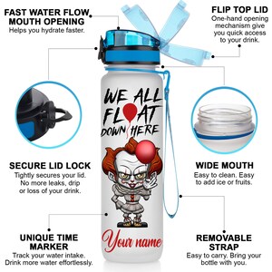 Pennywise Water Tracker Bottle, Pennywise Gift, Pennywise Water Bottle ...