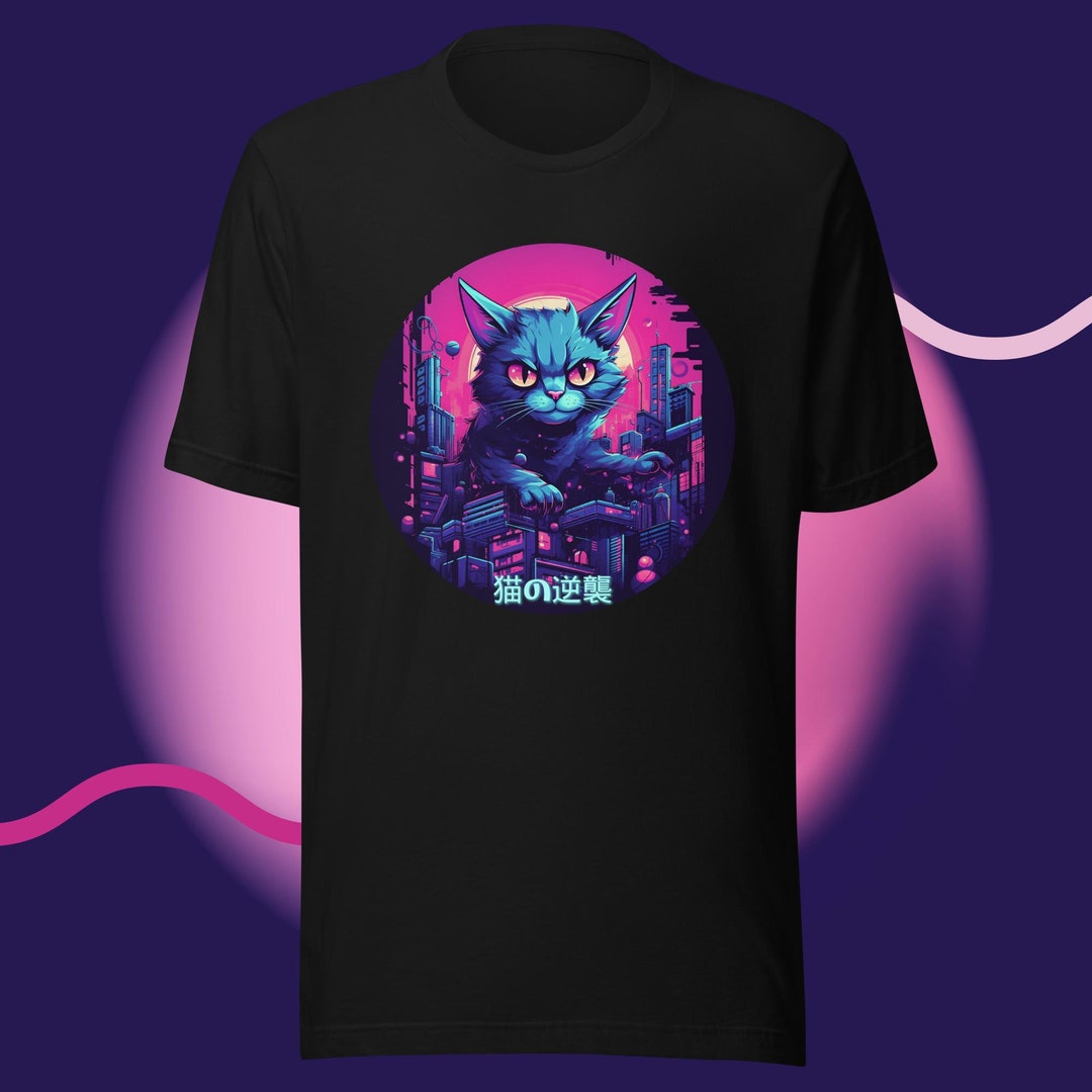 Neon Fury: Cyberpunk Synthwave Cat Counterattack T-shirt - Etsy