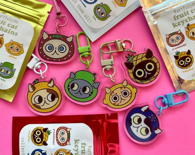 Cat Fruit Hat Gacha Acrylic Keychains - Etsy