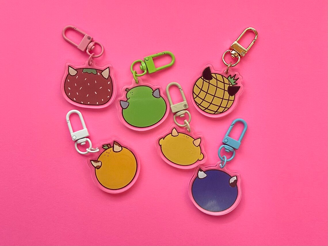 Cat Fruit Hat Gacha Acrylic Keychains - Etsy