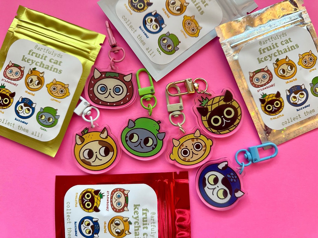 Cat Fruit Hat Gacha Acrylic Keychains - Etsy