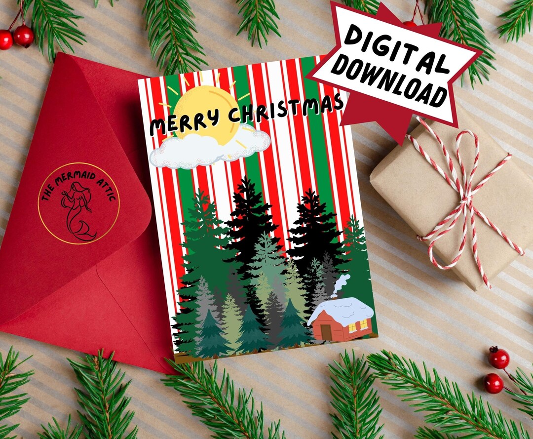 Merry Christmas Printable Card Instant Digital Download Foldable Happy ...