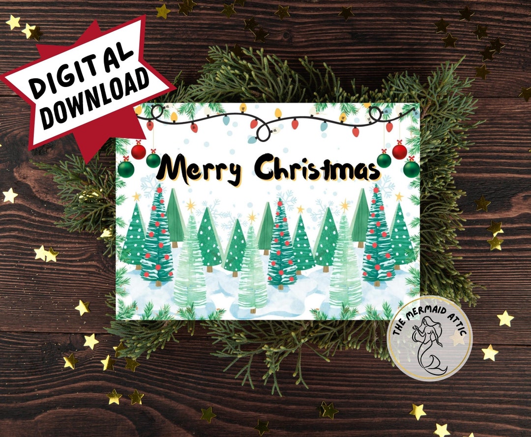 Merry Christmas Printable Card Instant Digital Download Happy Holiday ...