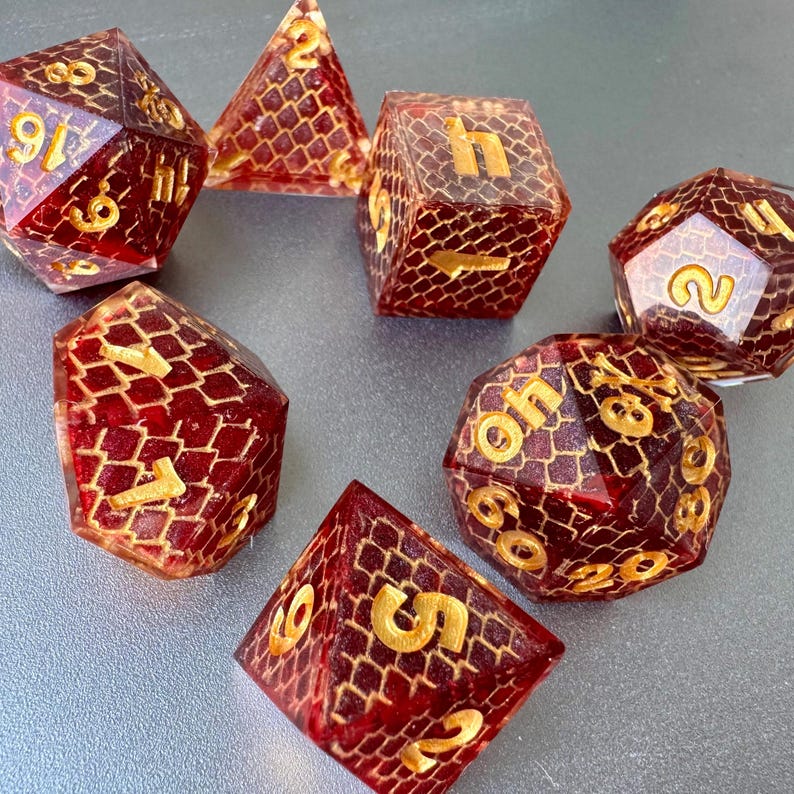 Red Dragon Scale Dice Set: Sharp Edge Polyhedral, D&D TTRPG - Etsy