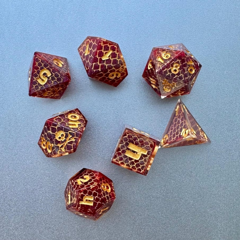 Red Dragon Scale Dice Set: Sharp Edge Polyhedral, D&D TTRPG - Etsy