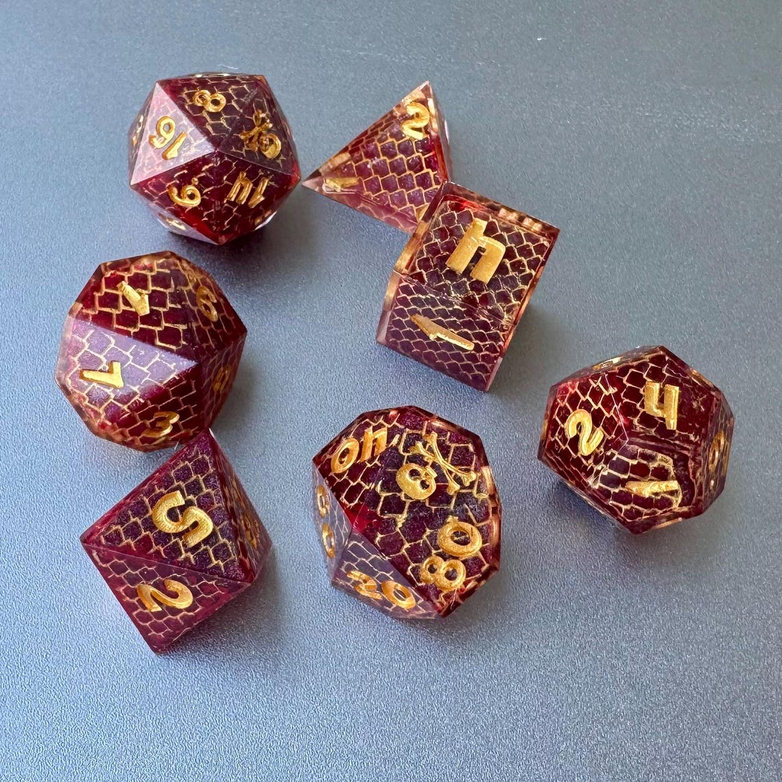 Red Dragon Scale Dice Set: Sharp Edge Polyhedral, D&D TTRPG - Etsy