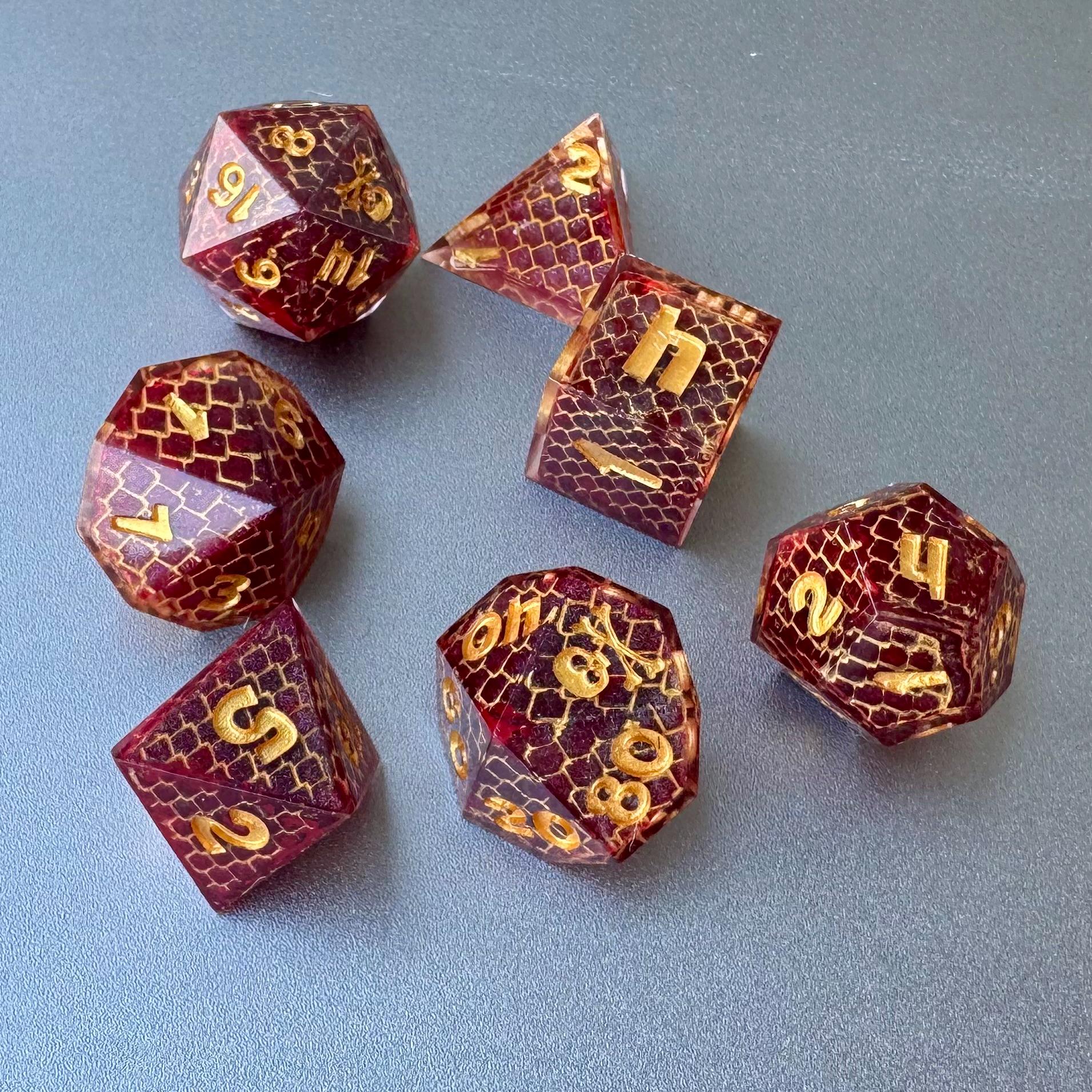 Red Dragon Scale Dice Set: Sharp Edge Polyhedral, D&D TTRPG - Etsy