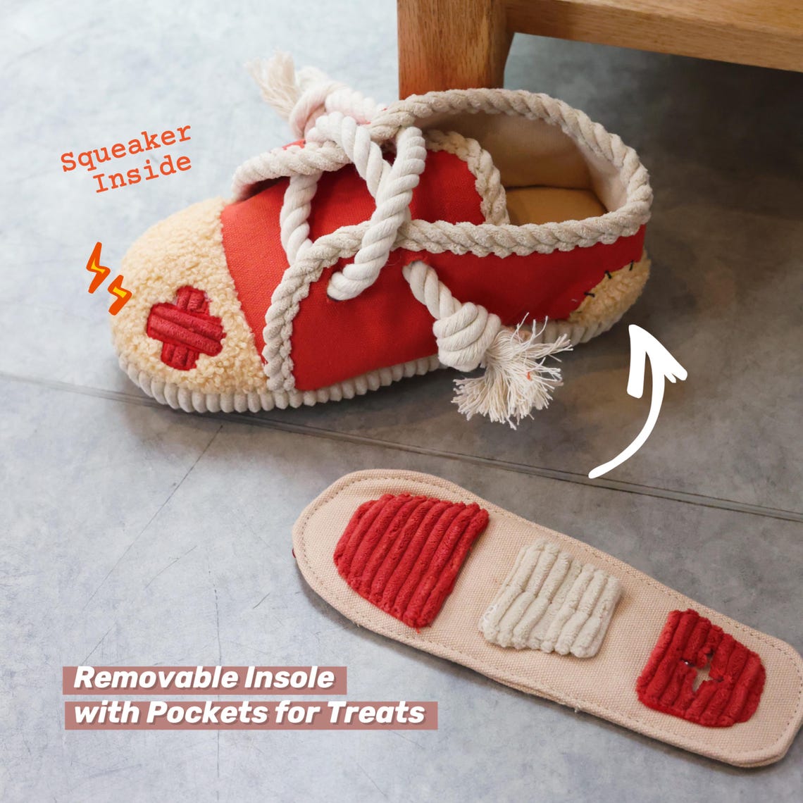 Dog Rope Shoe Toy: Squeaky Snuffle & Dental Chew - Etsy