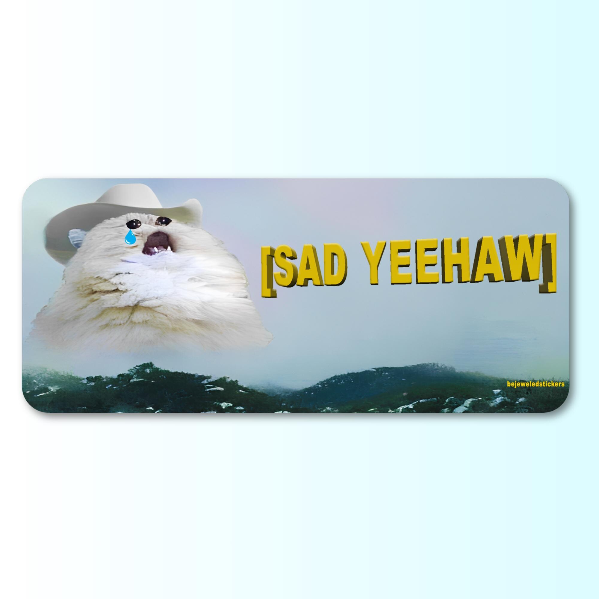 Sad Yeehaw | Sad Cute Cowboy Cat Gen Z Meme Sticker, Bumper Sticker ...