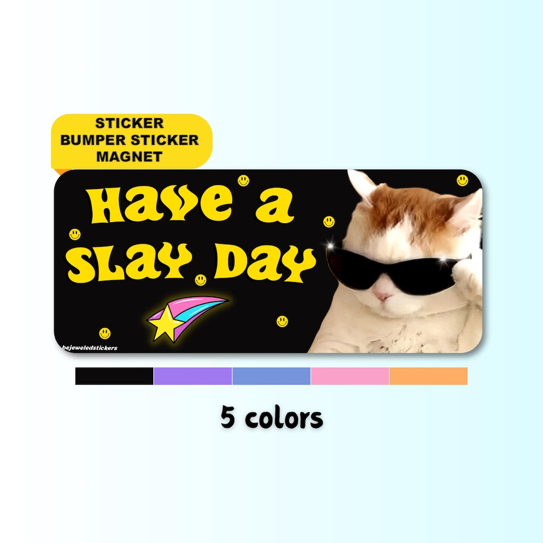 Have A Slay Day | Funny Cute Cat Meme Sticker, Gen Z Positive Vibes ...