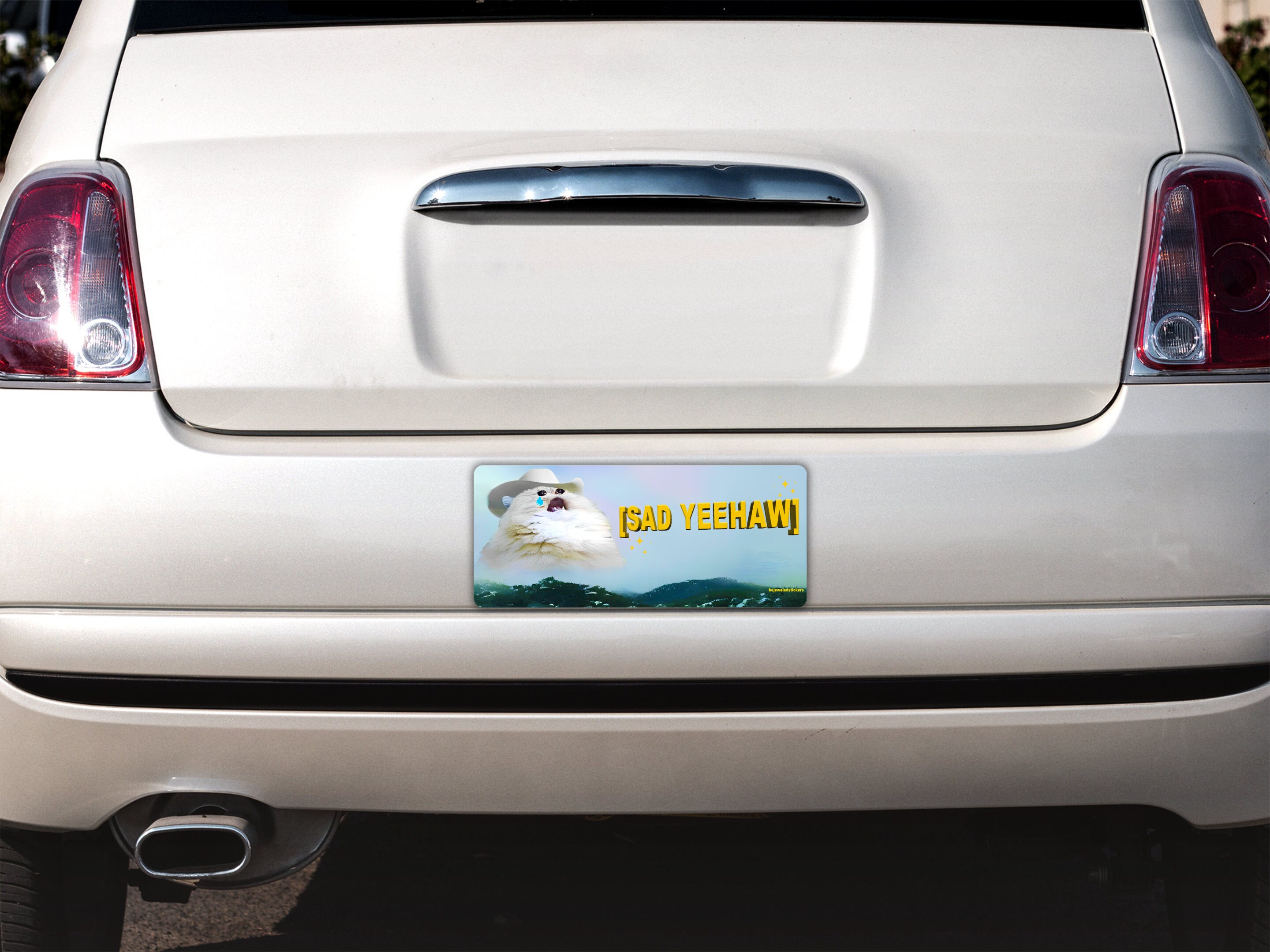 Sad Yeehaw | Sad Cute Cowboy Cat Gen Z Meme Sticker, Bumper Sticker ...