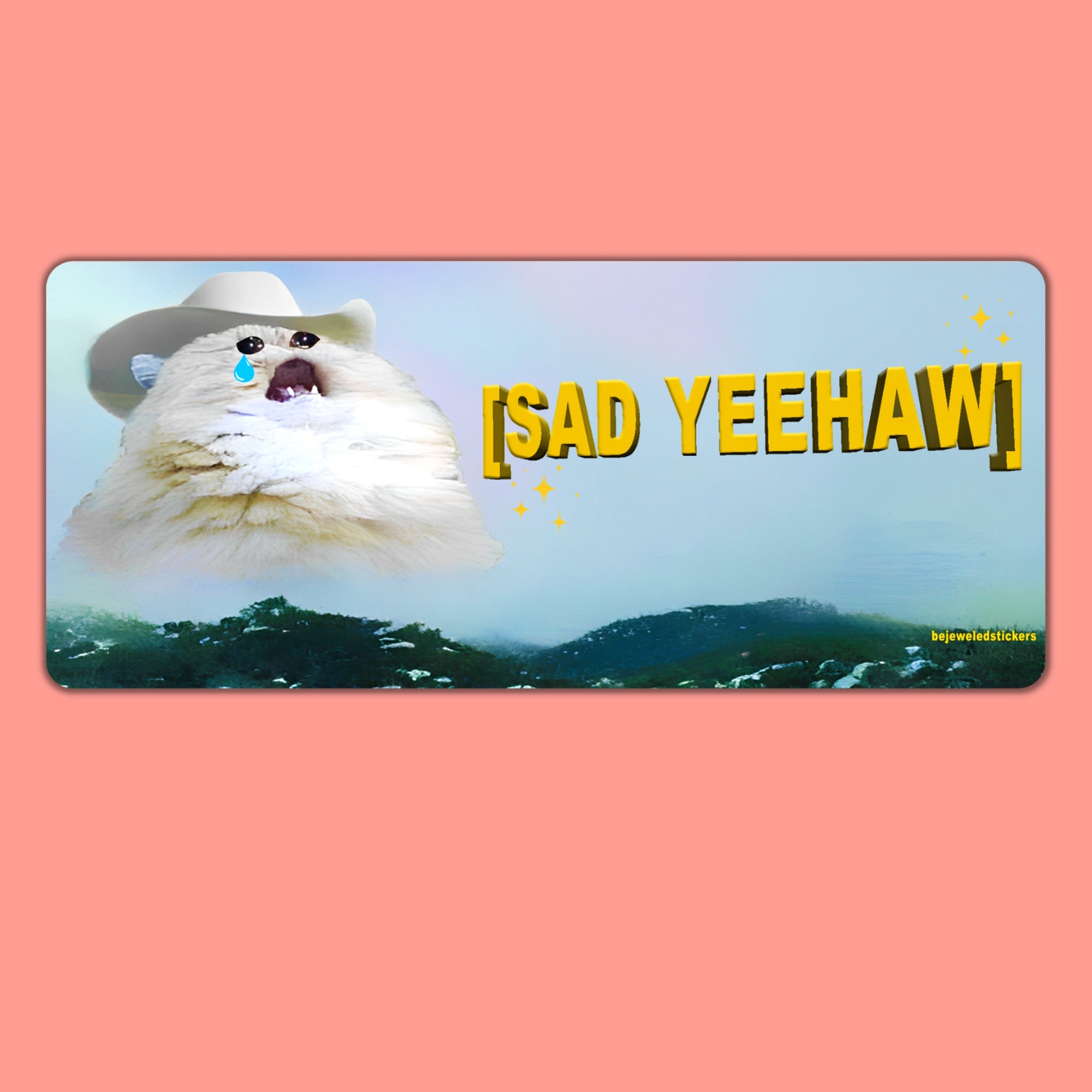 Sad Yeehaw Sad Cute Cowboy Cat Gen Z Sticker Bumper Sticker - Etsy Canada