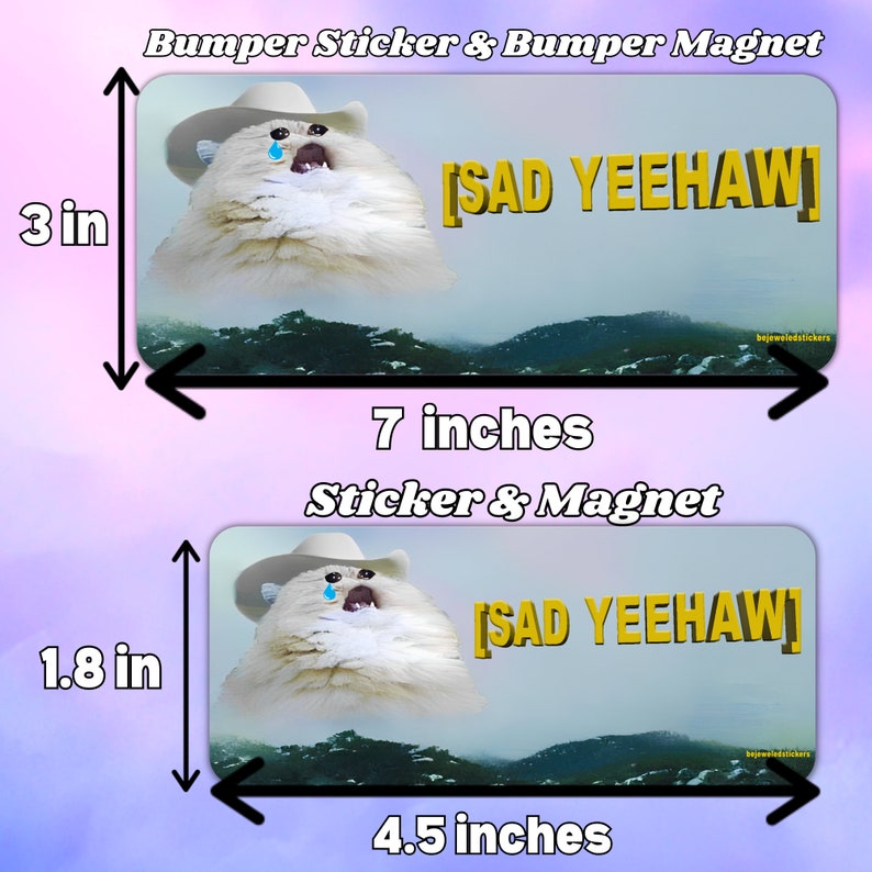 Sad Yeehaw | Sad Cute Cowboy Cat Gen Z Meme Sticker, Bumper Sticker ...