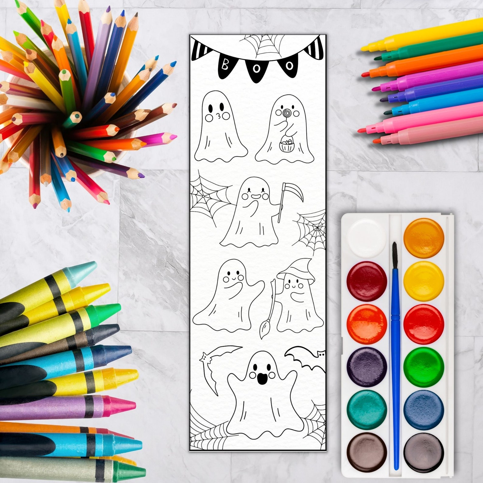 Halloween Coloring Bookmarks, Printable Bookmark Set, Kids and Adult ...