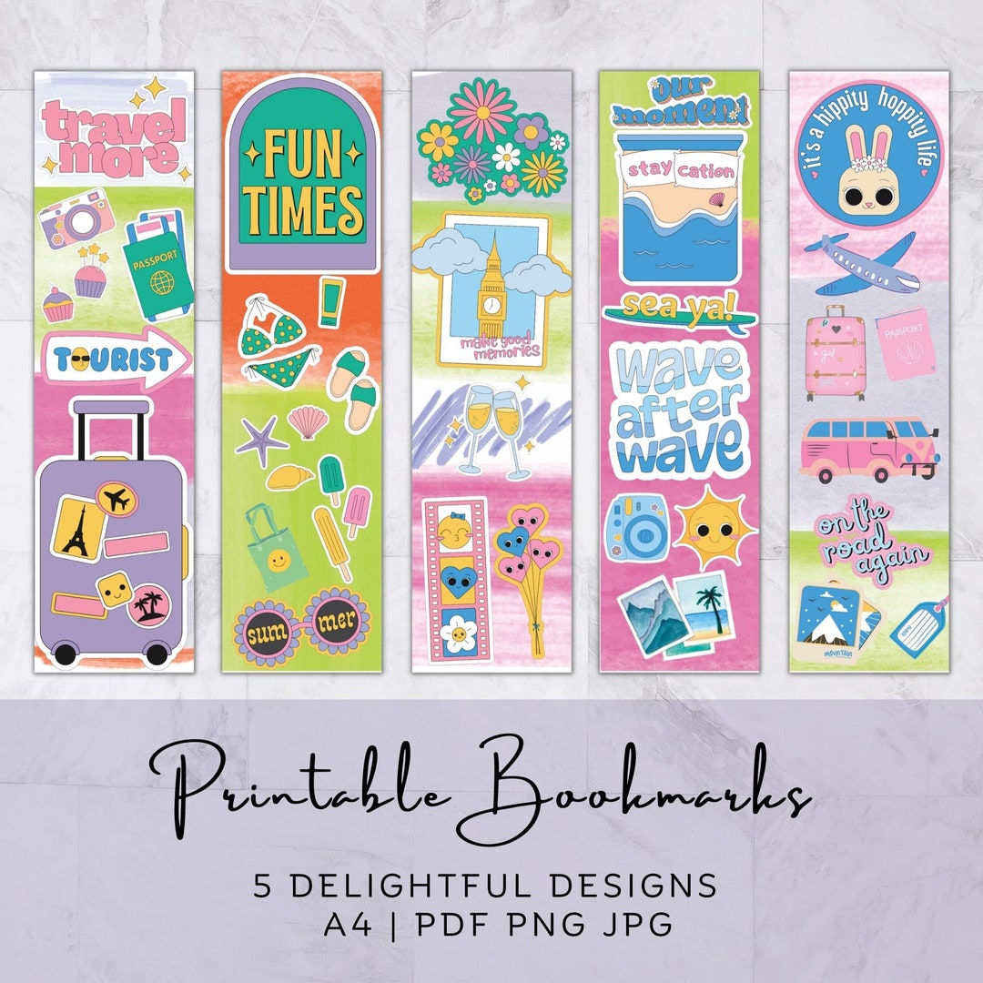 Printable Bookmarks for Kids, Pastel Summer Bookmarks, PNG Book Marks ...