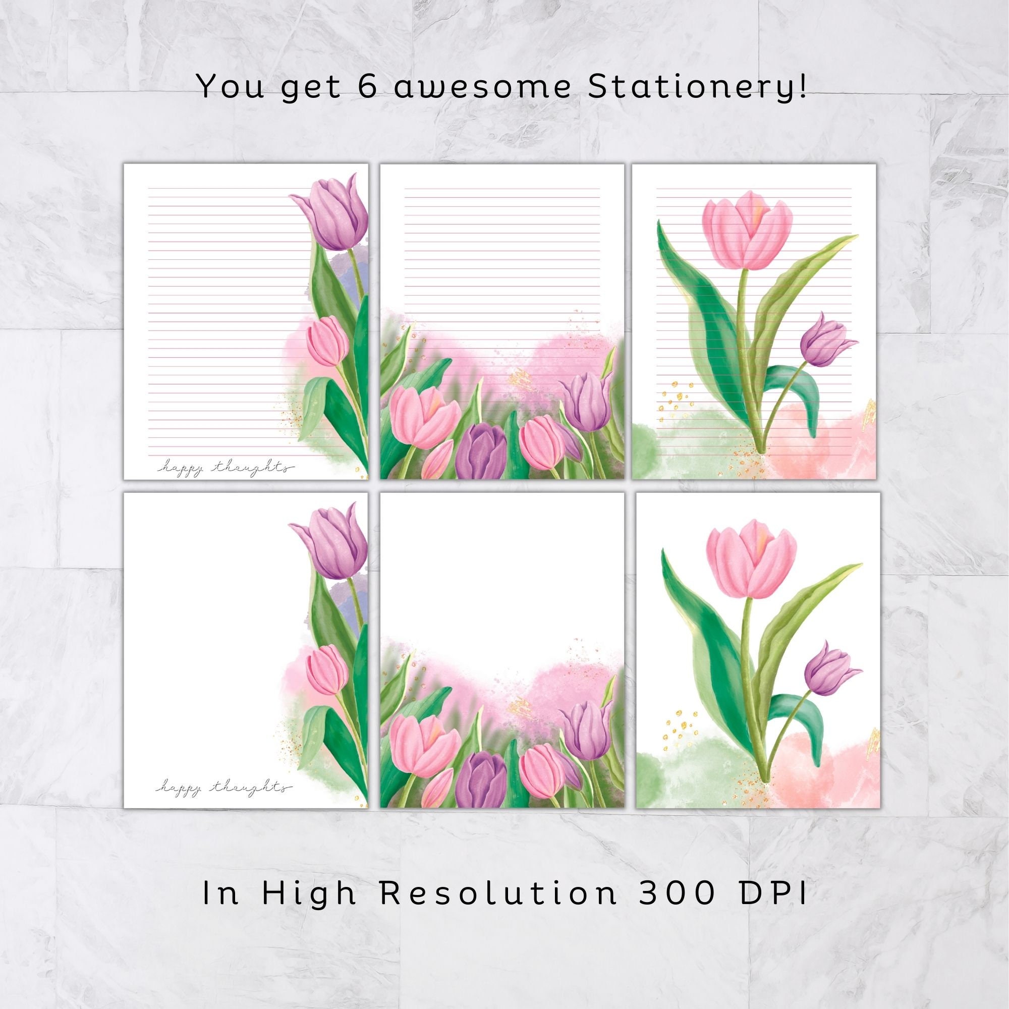 Tulips Printable Stationery, Letter Writing Set, Lined Unlined ...
