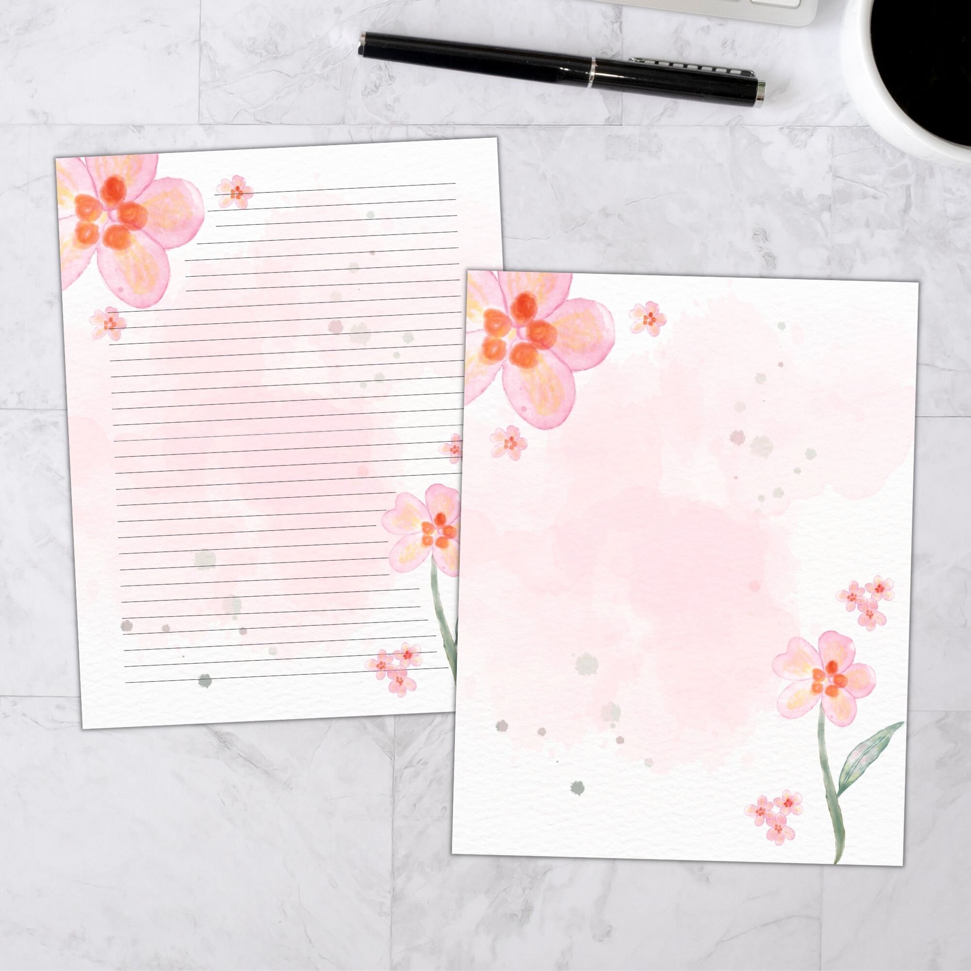 Cherry Blossom Printable Stationery Lined Stationary Letter - Etsy