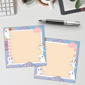 Halloween Printable Notepad Cute Ghost, Memo Pad Lined Unlined, Digital ...