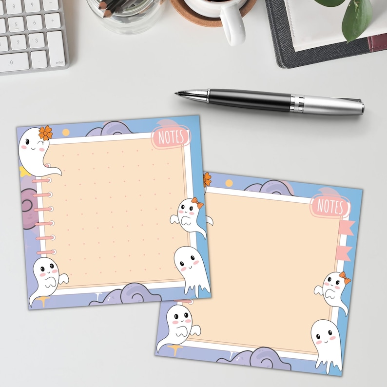 Halloween Printable Notepad Cute Ghost, Memo Pad Lined Unlined, Digital ...
