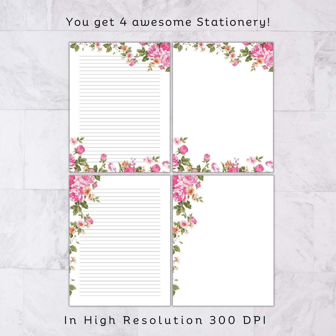 Pink Floral Printable Stationery Letter Writing Paper - Etsy
