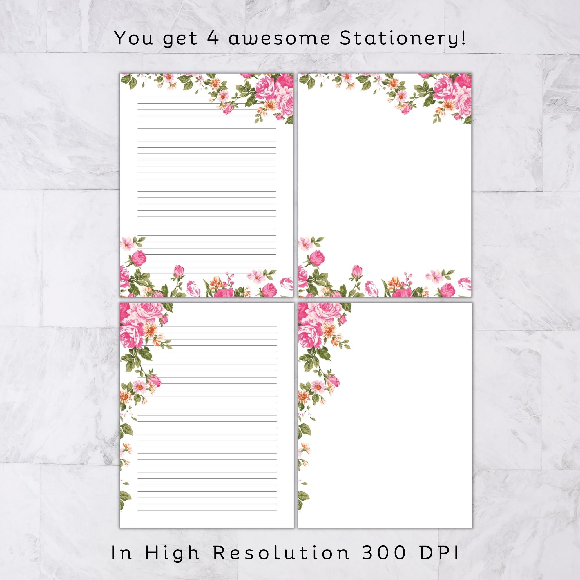 Pink Floral Printable Stationery Letter Writing Paper - Etsy