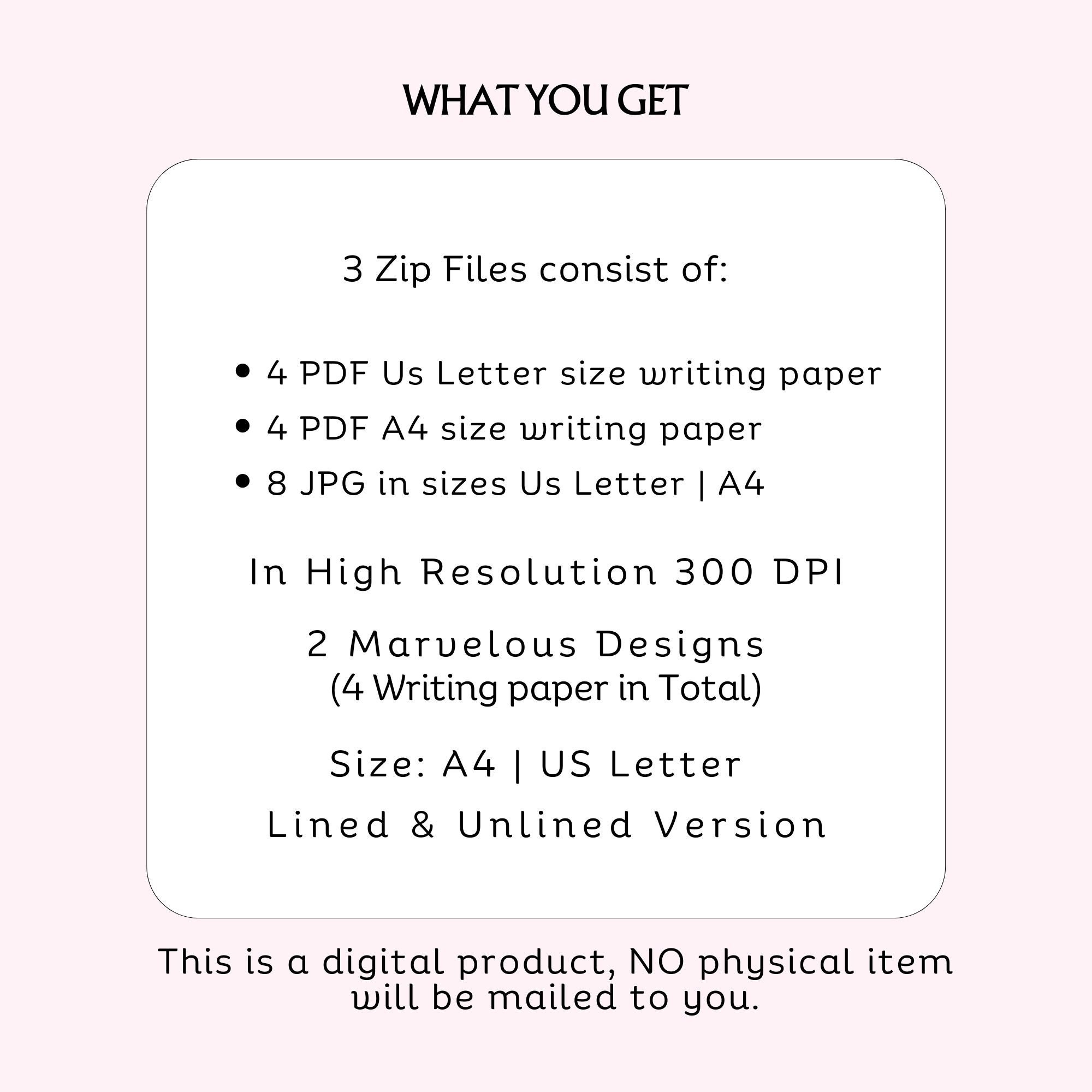 Pink Floral Printable Stationery, Letter Writing Paper, Lined Unlined ...