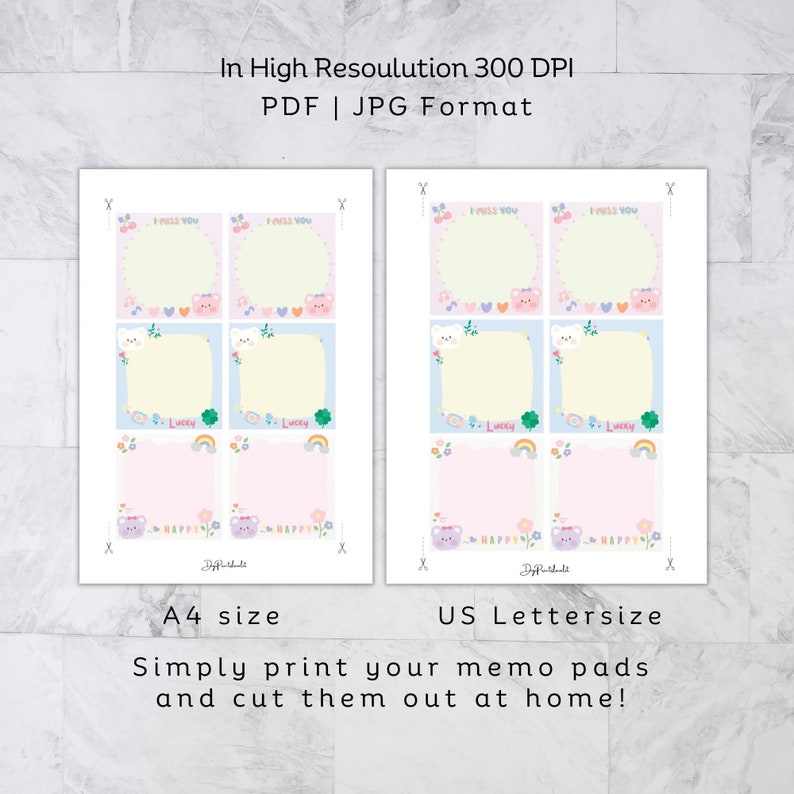 Cute Bear Printable Memo Pad, Digital Notepad, Pretty Sticky Notes ...