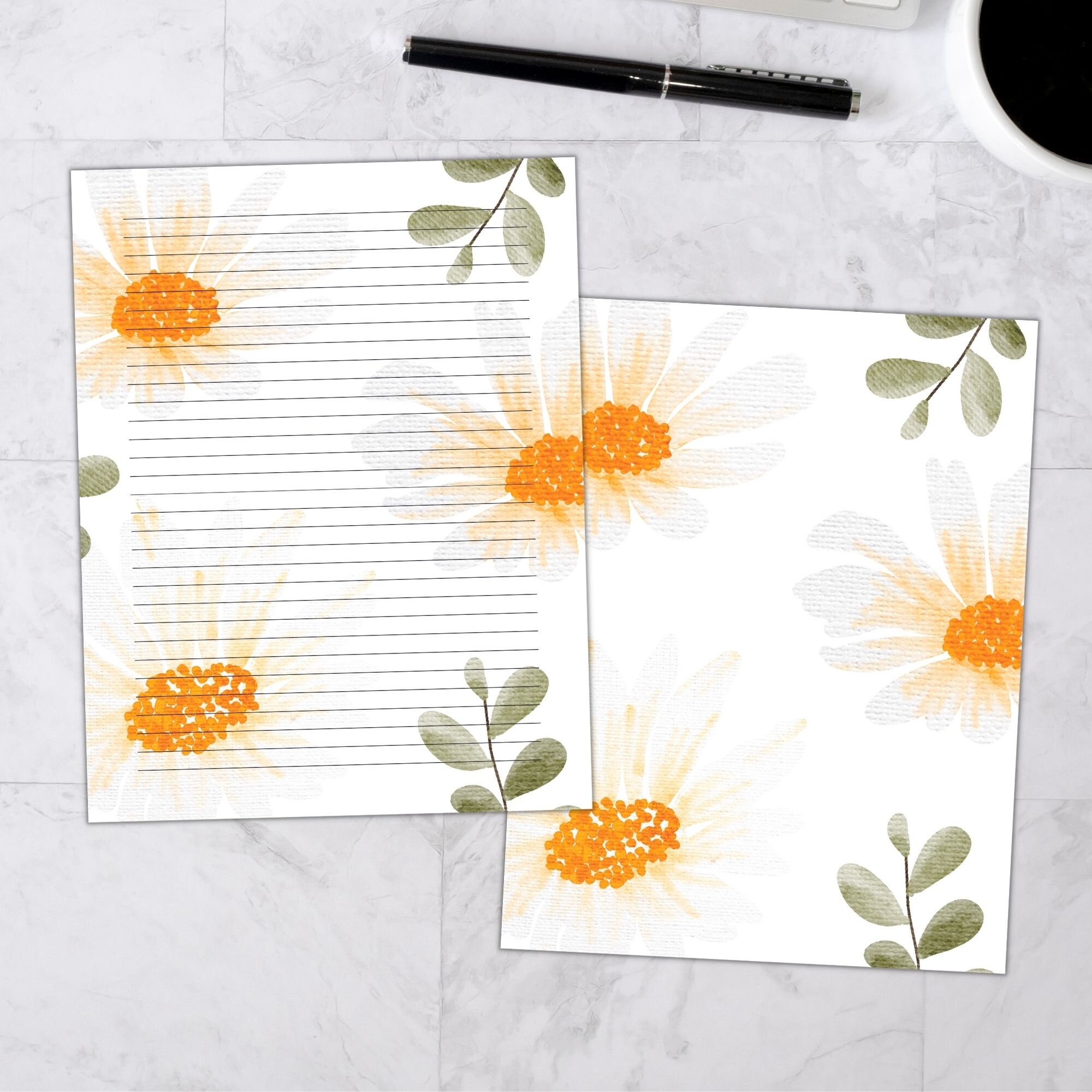 Printable Cute Daisy Stationery, Letter Writing Paper, Line & Unlined ...
