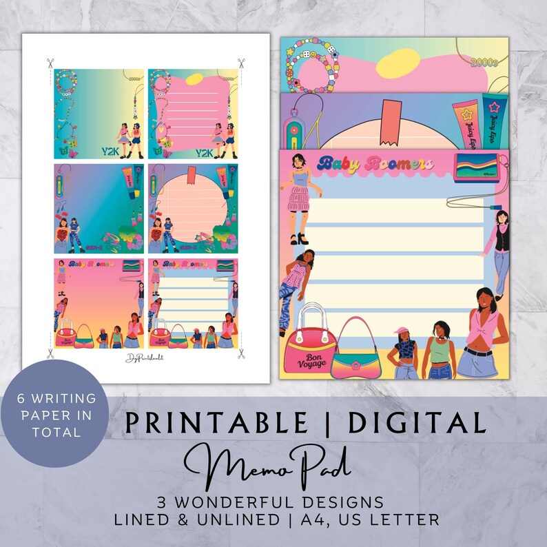 Cute Note Pad Y2K Gen-z Baby Boomers, Printable Memo Pad, Kawaii Memo ...