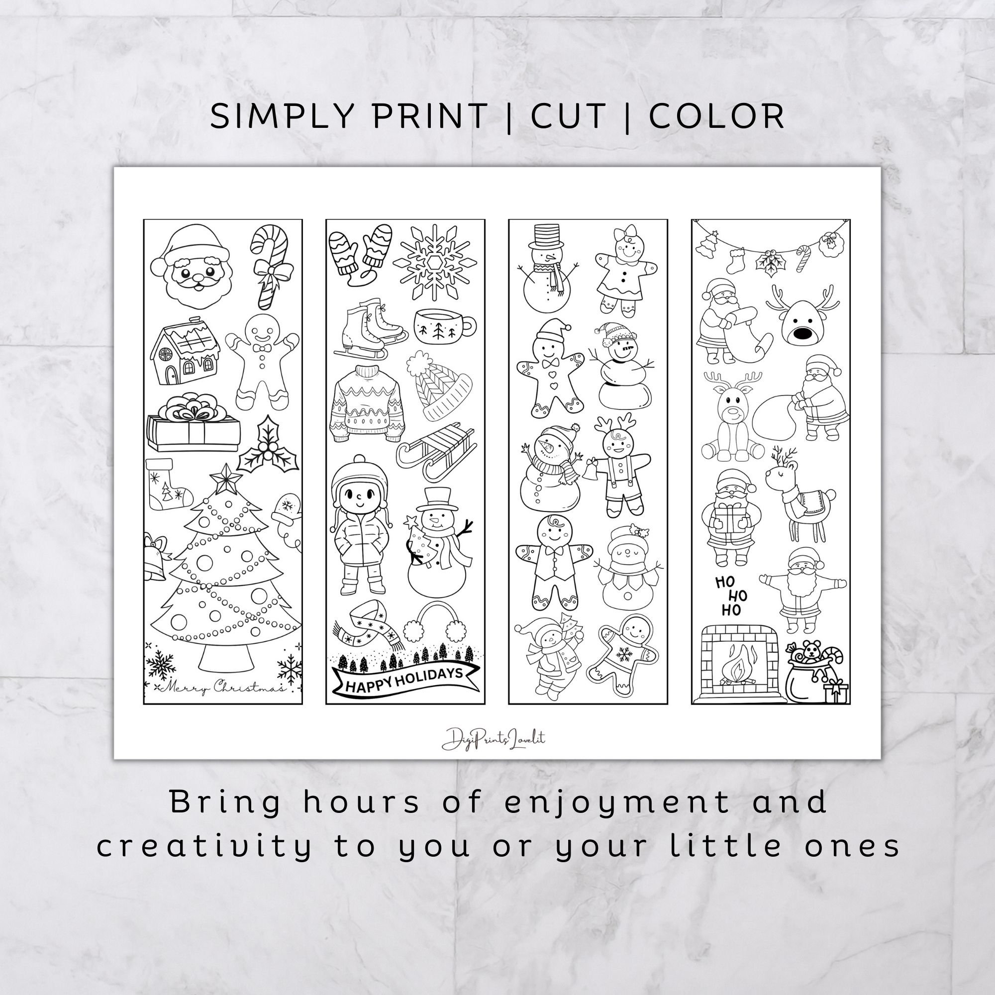 Christmas Coloring Bookmarks, Printable Bookmark Set, Kids and Adult ...