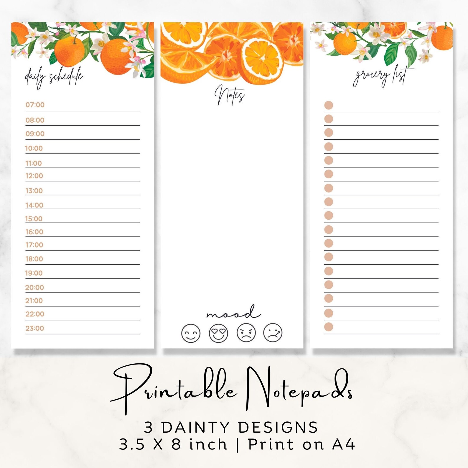 Citrus Printable Notepad Bundle Daily Schedule, Notes, and Grocery List ...