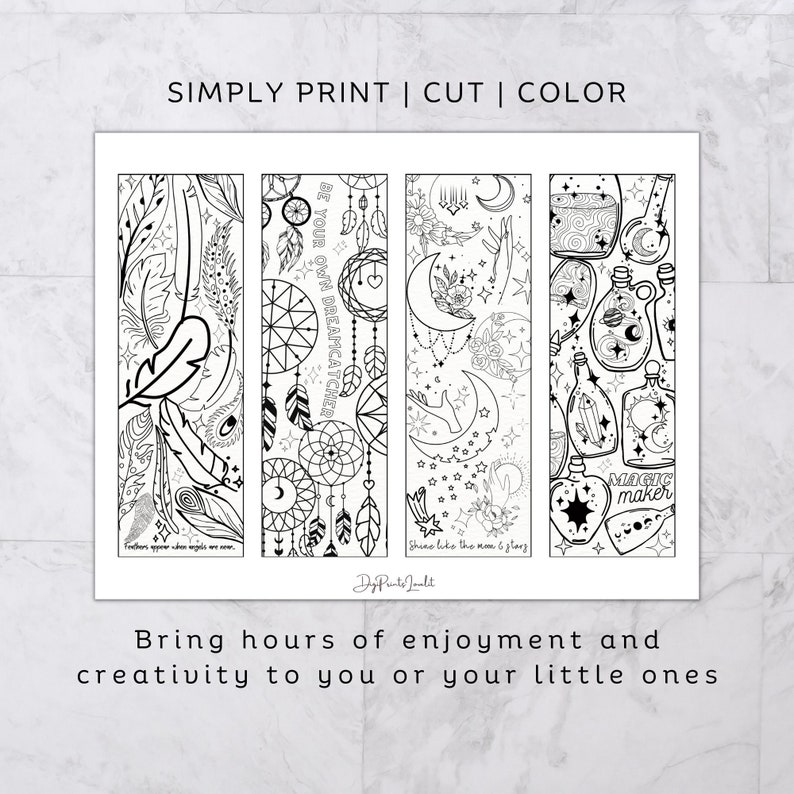 Printable Coloring Bookmarks, Mystical Bookmark Set, Adult Coloring ...